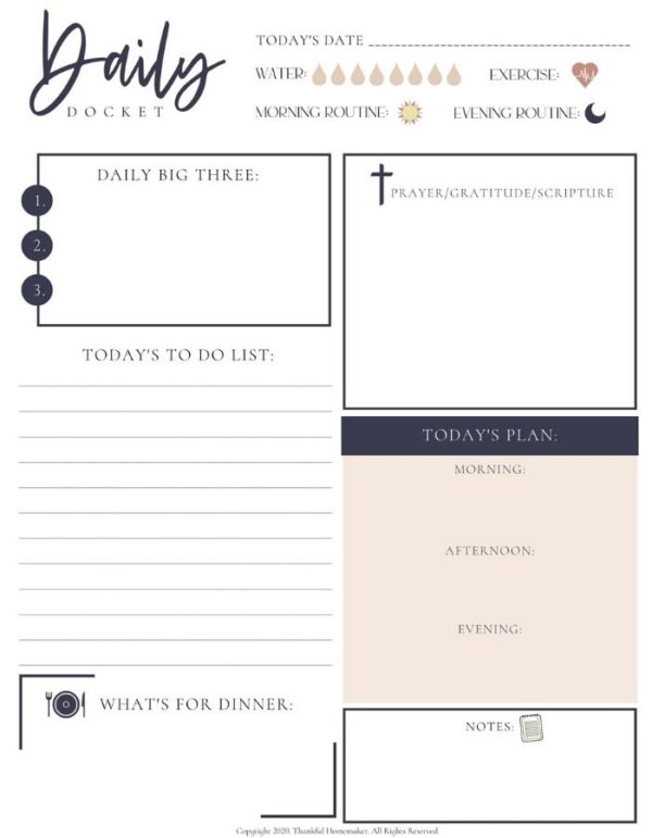 Daily Docket Planner {Free Printable} - Thankful Homemaker
