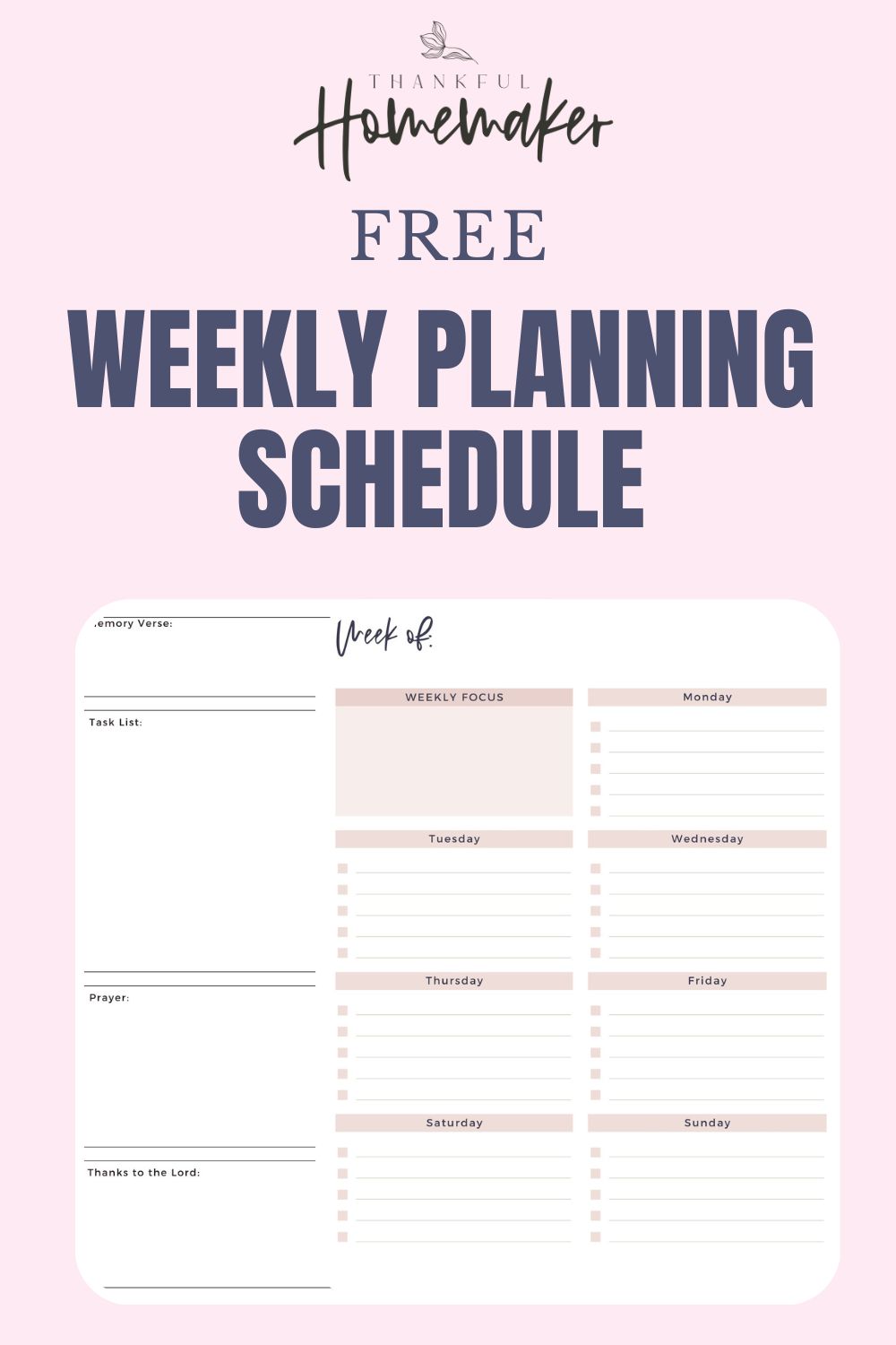 Weekly Planning Schedule Free PDF - Thankful Homemaker